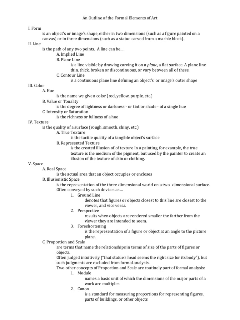 Outline of Art's Formal Elements | PDF | Volume | Drawing