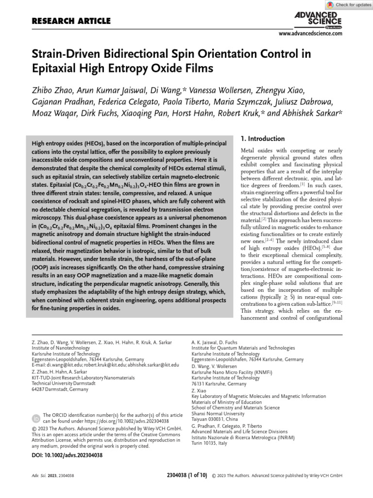 Advanced Science - 2023 - Zhao | PDF | Thin Film | Epitaxy