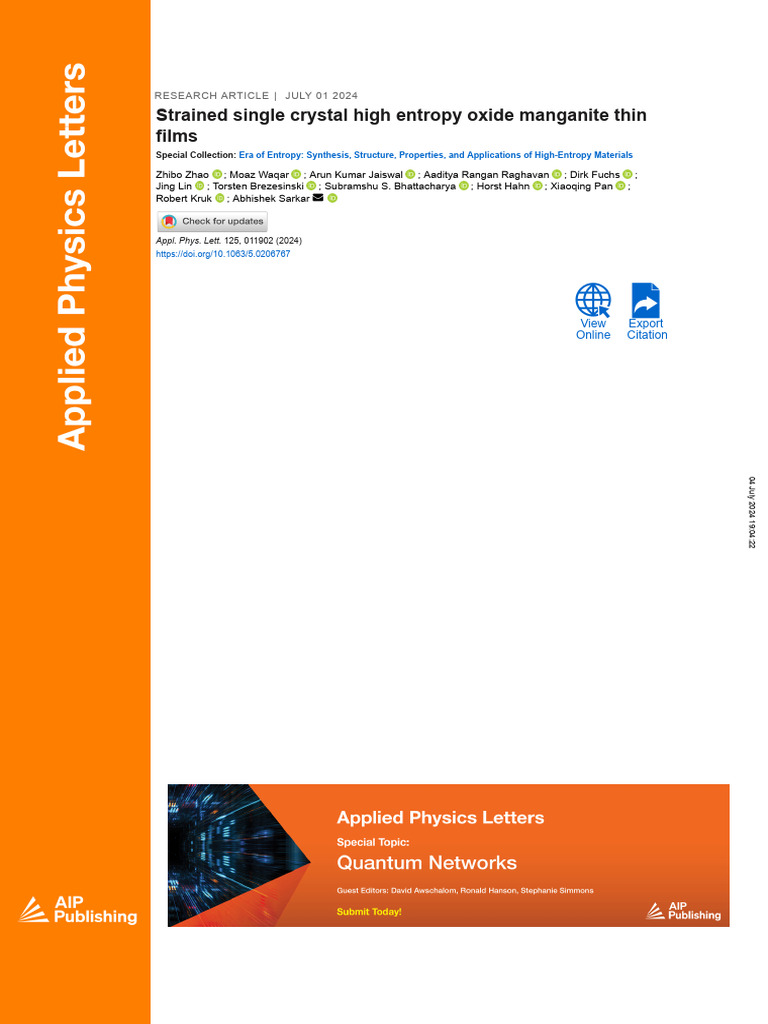 Applied Physics Letter-2024-Zhao | PDF | Thin Film | Epitaxy