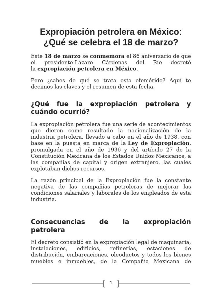 Resumen de la Expropiación Petrolera | PDF | Petróleo | Industria ...