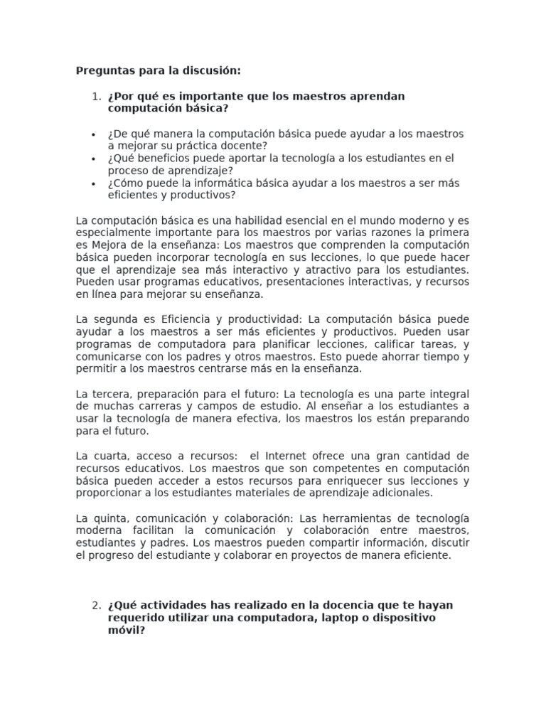 Preguntas para La Discusión FORO | PDF | Archivo de computadora ...