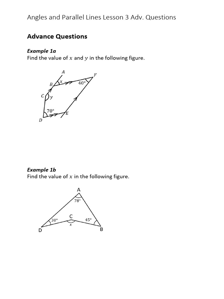 F1 Angles and Parallel Lines Lesson 3 Adv. Questions | PDF