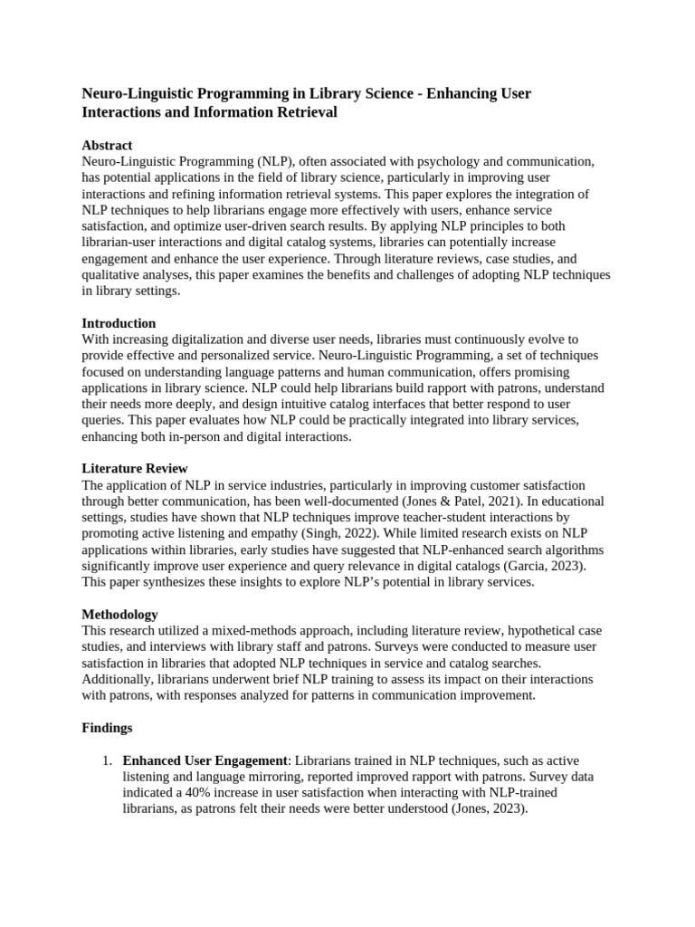 Neuro-Linguistic Programming in Library Science - Enhancing User ...