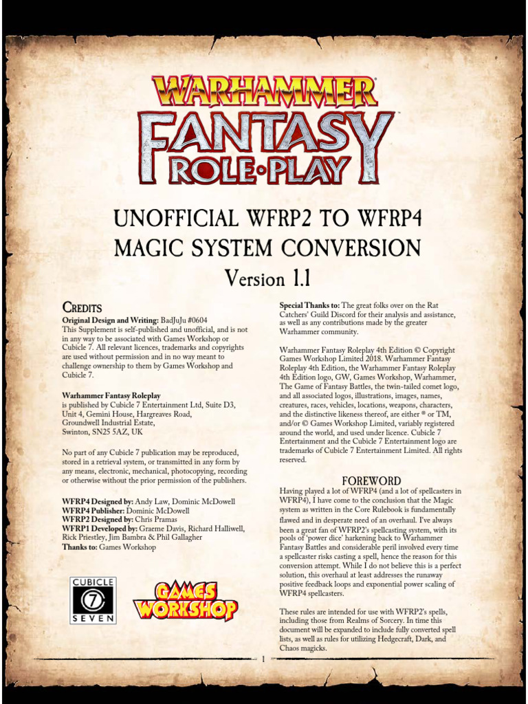 WFRP Magic System Conversion Guide | PDF