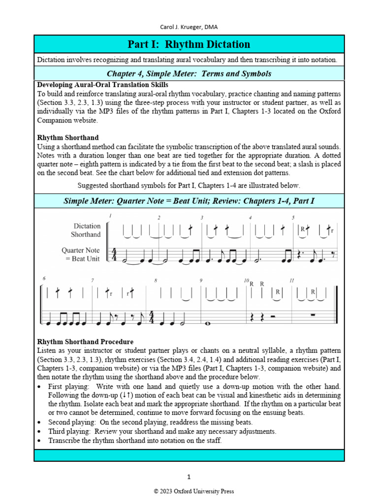 Krueger4e Dictation Partich4 | PDF | Rhythm | Musical Notation