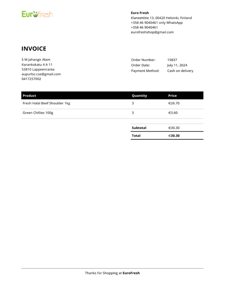 EuroFresh Invoice - July 2024 | PDF