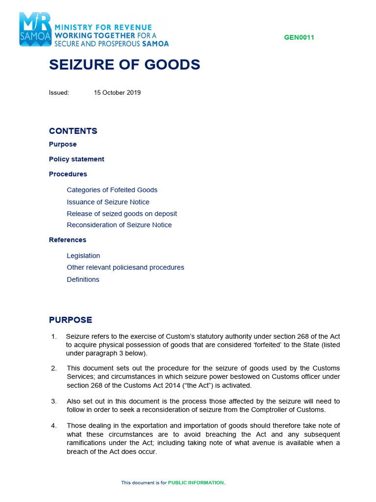 Customs Goods Seizure Procedures Guide | PDF | Customs | Search And Seizure
