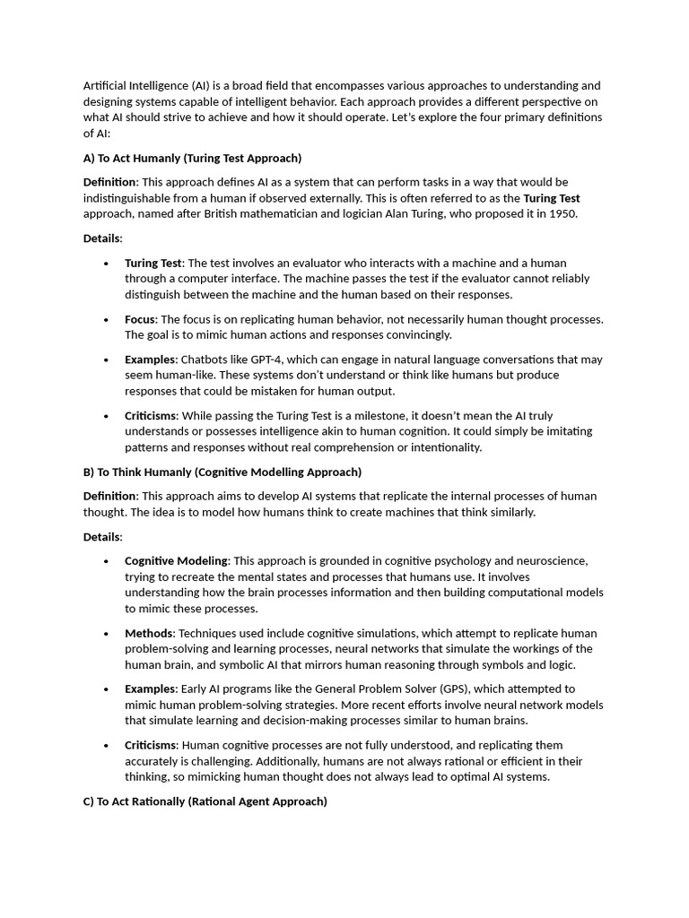 Four definitions Of AI | PDF | Artificial Intelligence | Intelligence ...