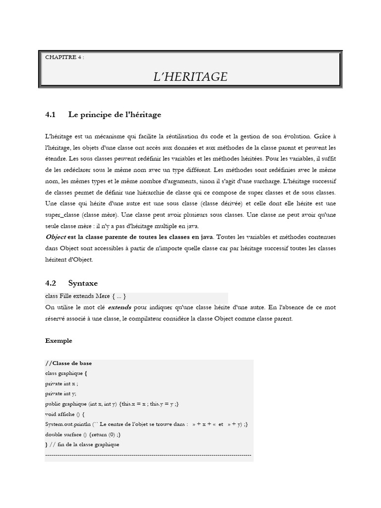 Chapitre 4 | PDF | Classe (informatique) | Java (Langage de programmation)