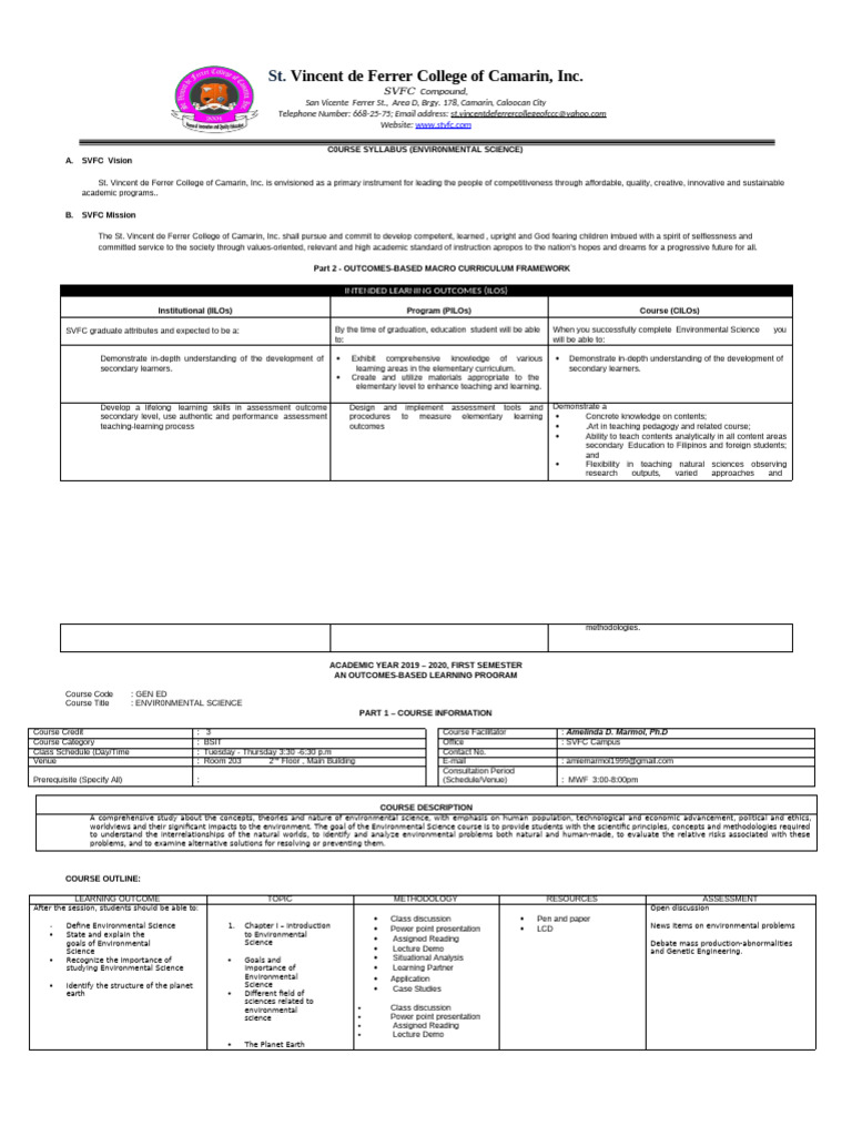 Environmental Science Course Syllabus | PDF | Ecosystem | Educational ...