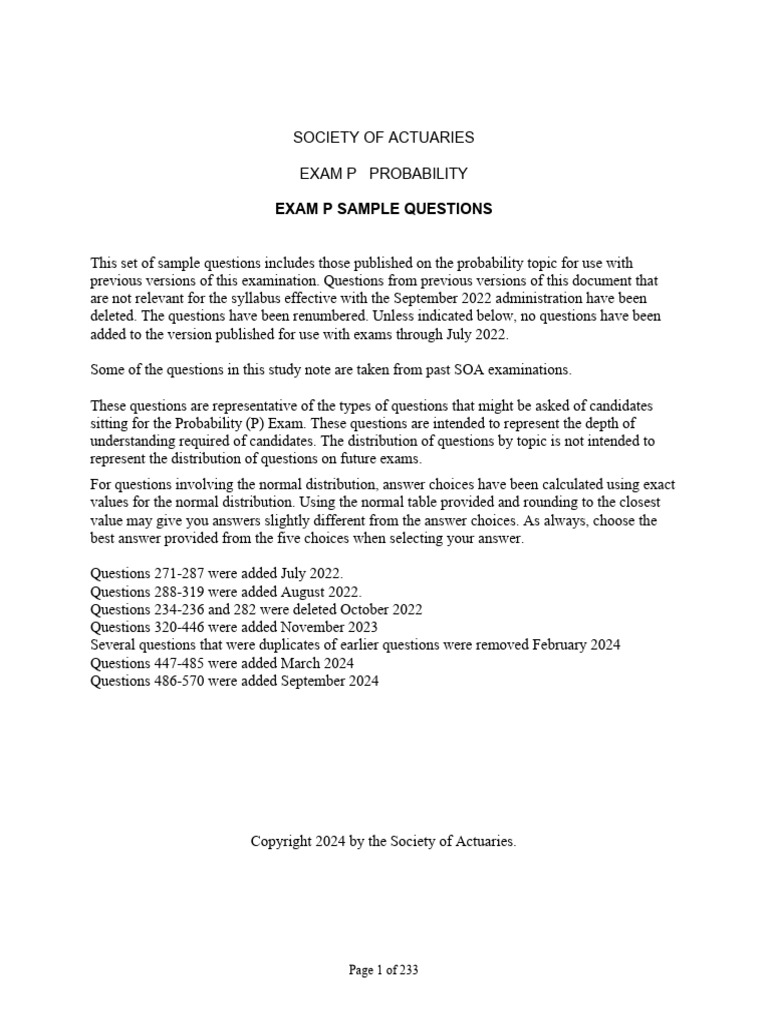 Soa Exam P Sample Questions | PDF | Deductible | Insurance