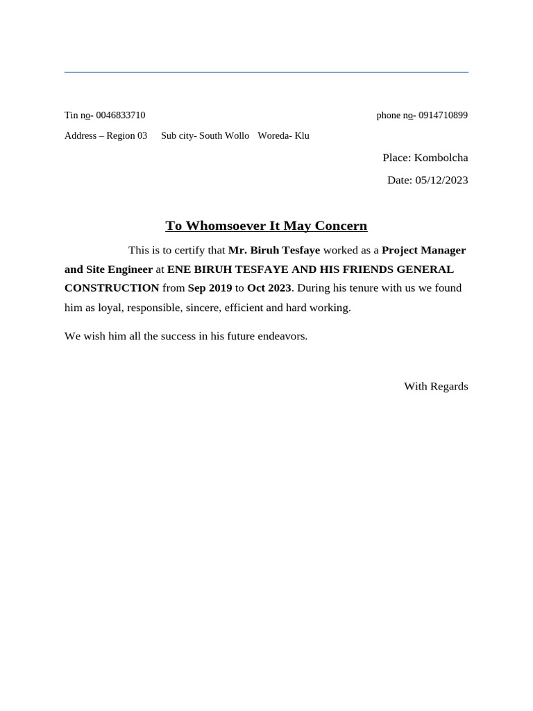 4 Civil Engineer Experience Certificate Format 1 | PDF
