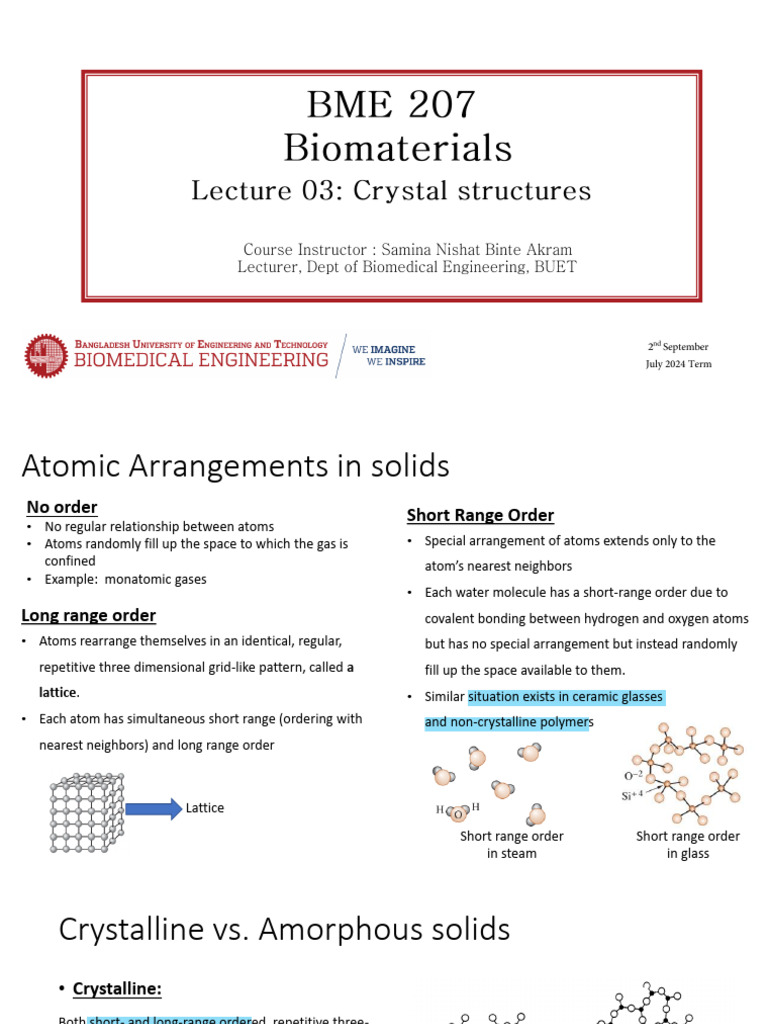 Lecture 3 - Crystal Structure | PDF | Crystal | Crystal Structure