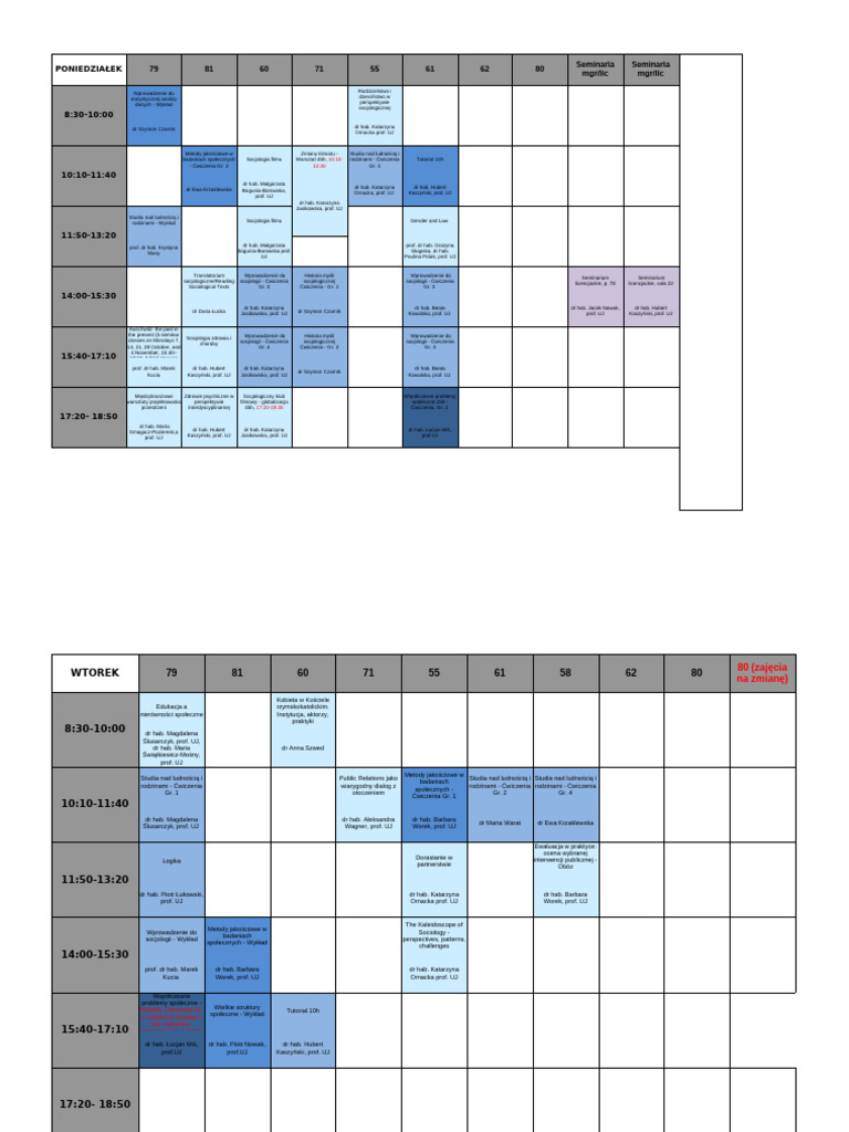 Harmonogram LIC, Semestr Zimowy 24-25 | PDF