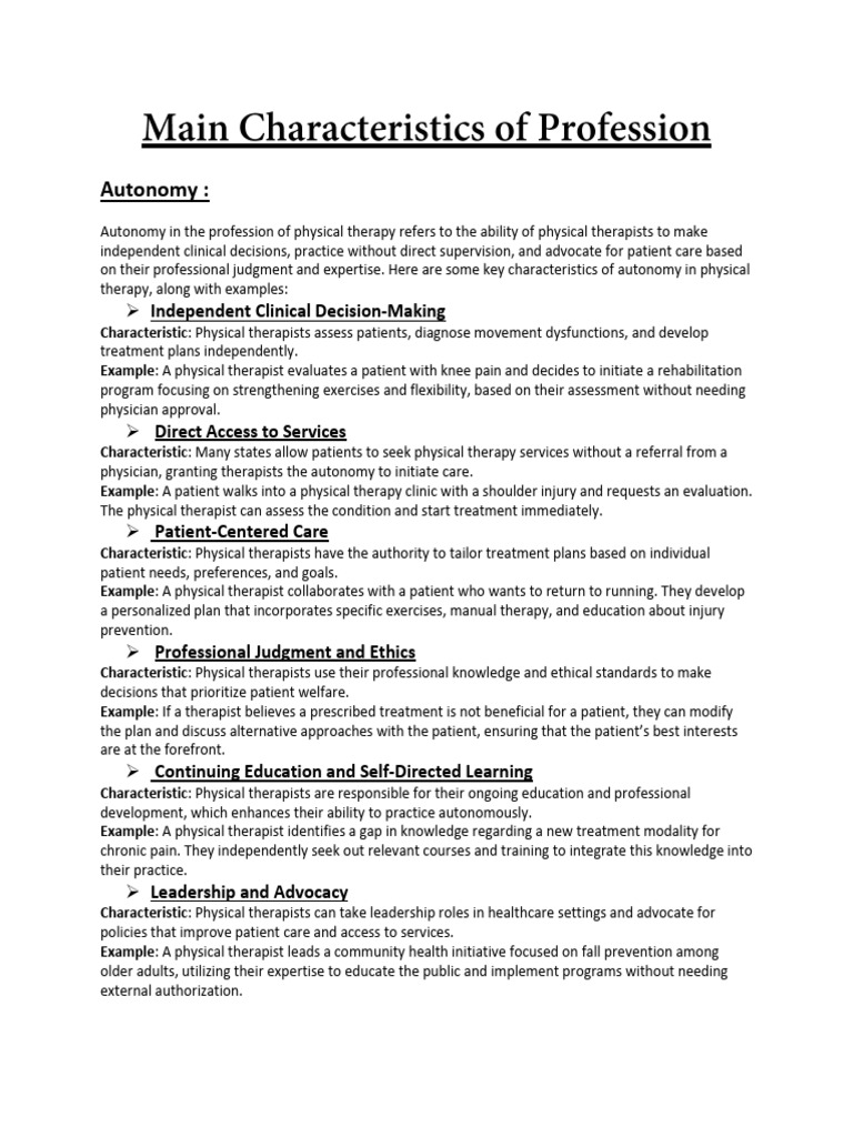 Main Characteristics of Profession | PDF | Physical Therapy | Psychotherapy