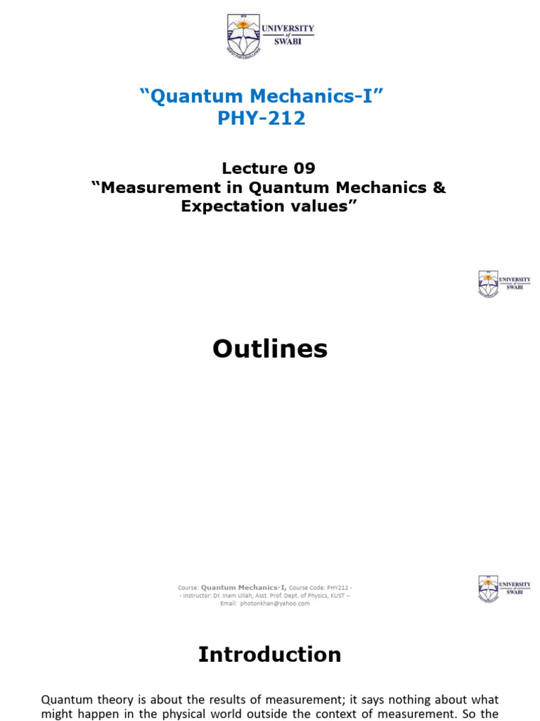 L10-Measurement in Quantum Mechanics & Expectation Values | PDF | Wave Function | Quantum Mechanics