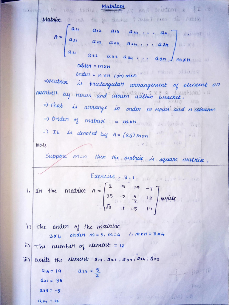 12 CBSE Matrices Notes PDF | PDF