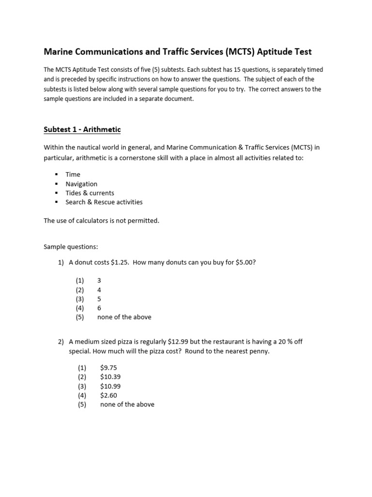 Sample Mcts Aptitude Test 2 | PDF | Ships | Shipping