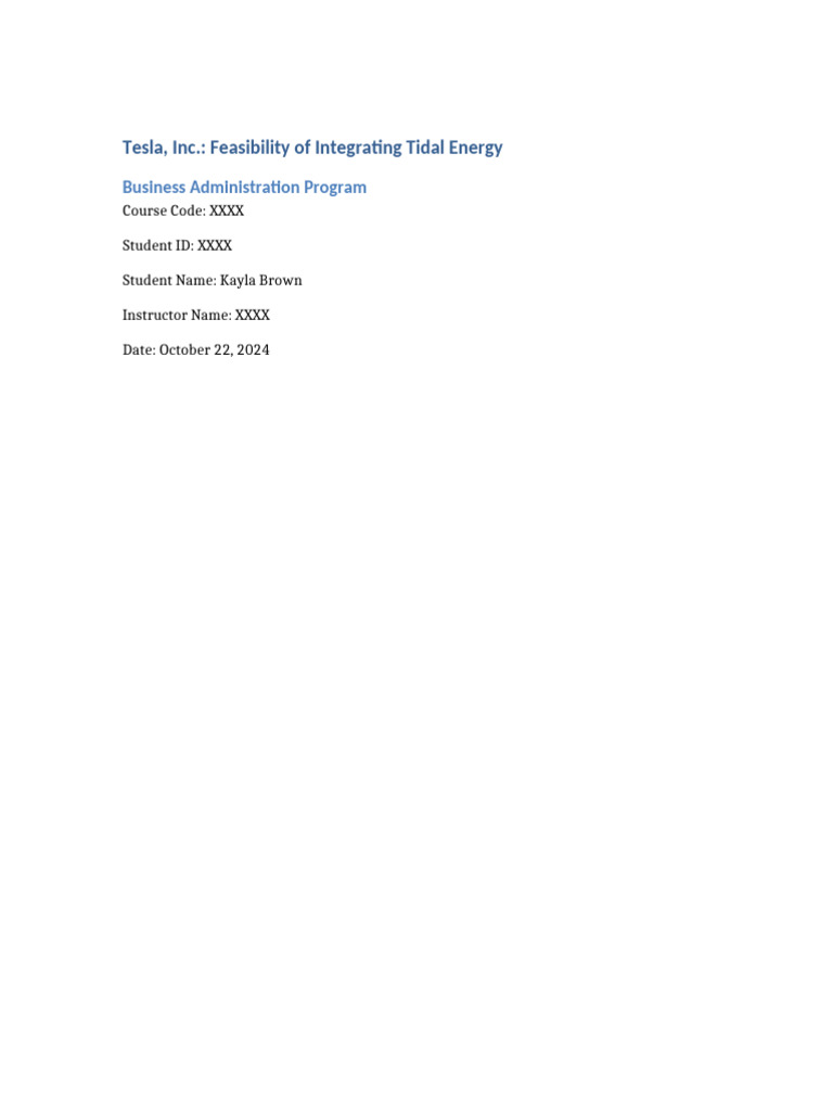 Tesla Tidal Energy Report With Figures | PDF | Renewable Energy ...