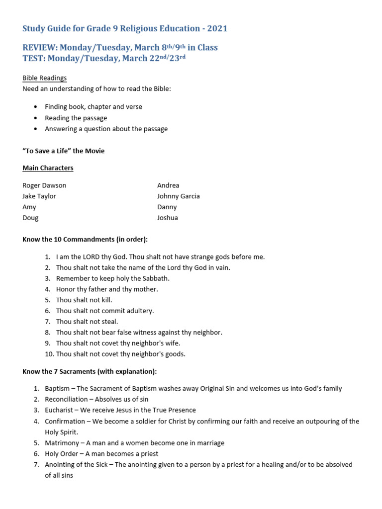 Grade 9 Religious Education Study Guide | PDF | Self-Improvement
