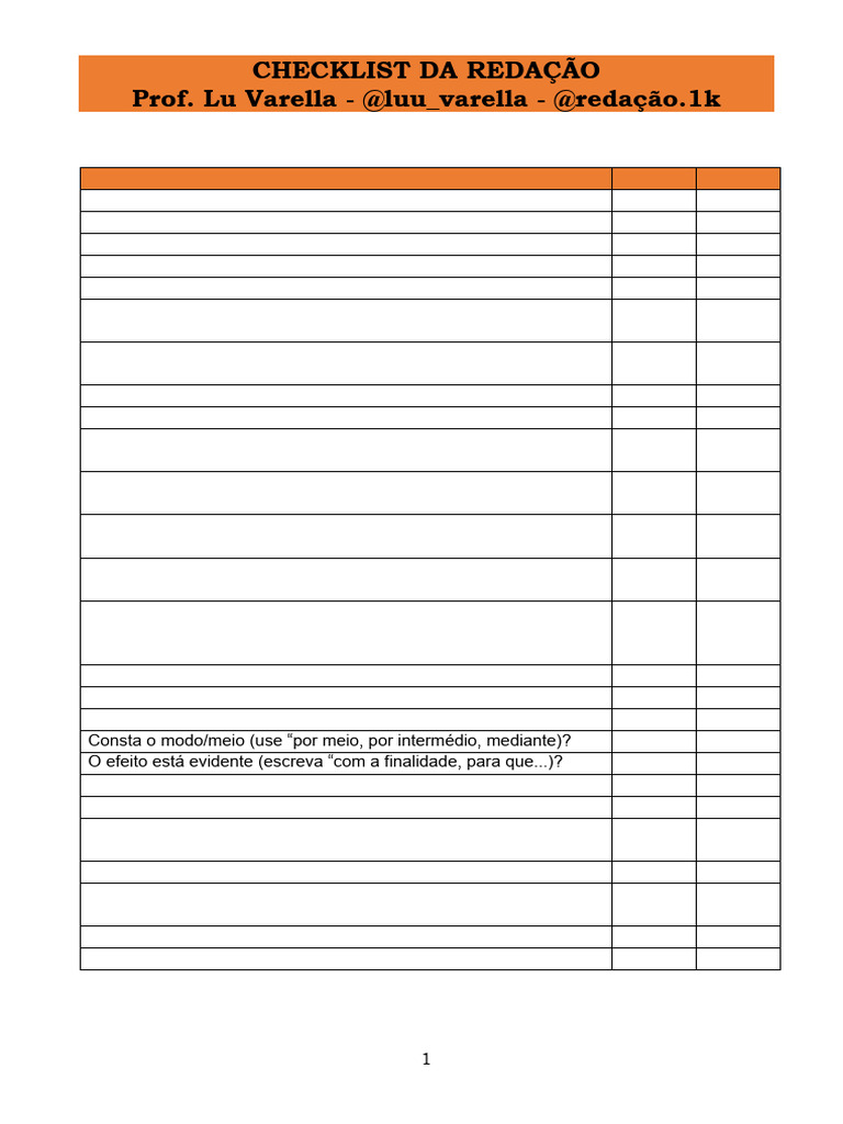 TABELA Checklist Autocorreção Aluno | PDF