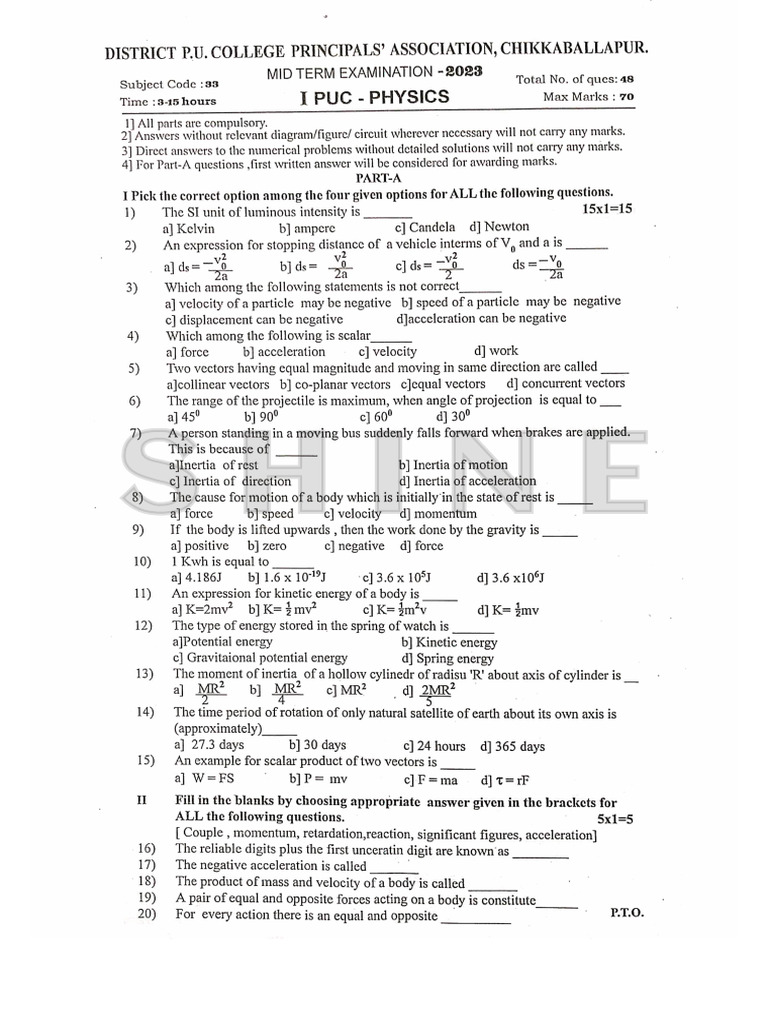 33 Physics IPU Midterm 2023-24 | PDF