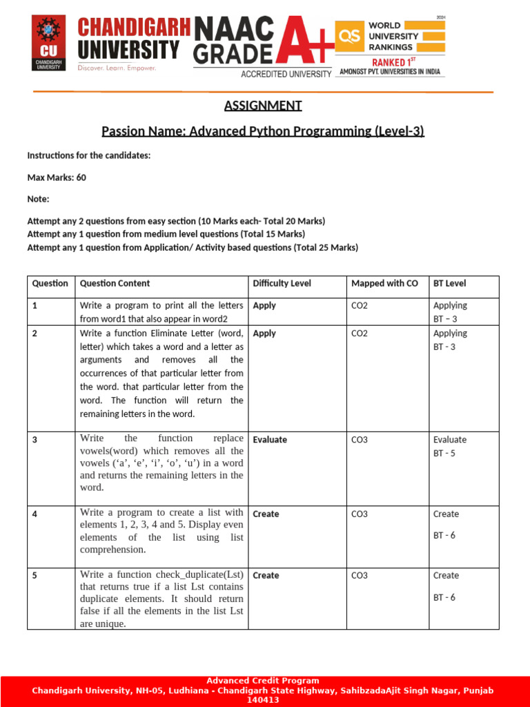 Assignmnet Adv Python Programming 1 Pdf Computer Programming Algorithms And Data Structures