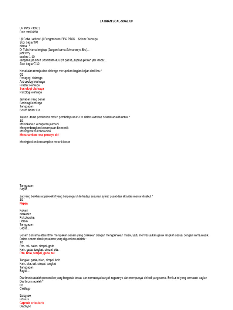 Uji Coba Latihan Uji Pengetahuan PPG PJOK | PDF
