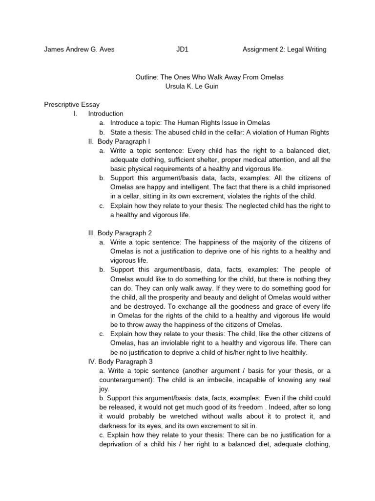 Outline - The Ones Who Walk Away From Omelas | PDF