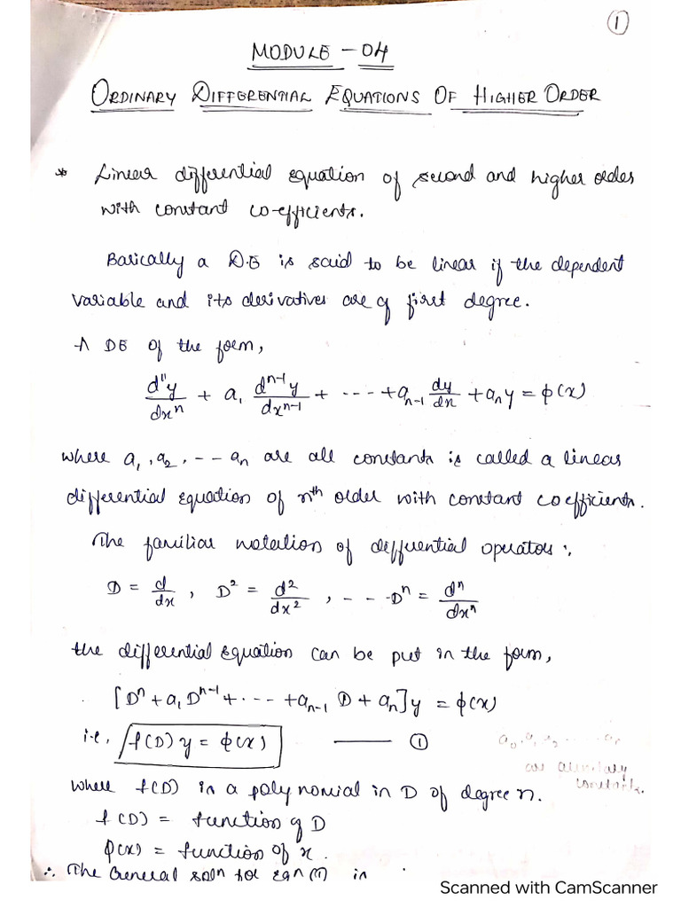 Module 4 (DE of Higher Order) 3rd Sem | PDF