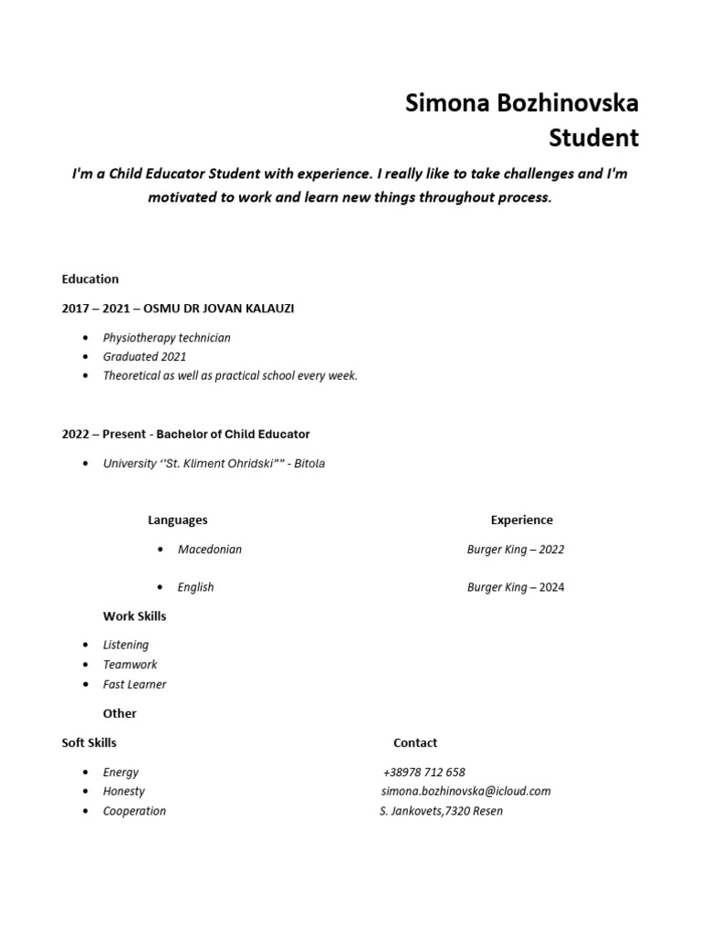 Simona Bozhinovska CV | PDF