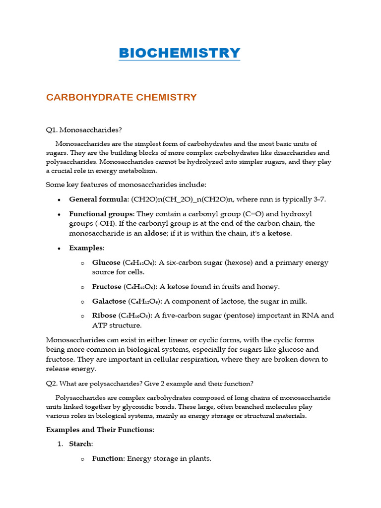 Biochemistry Imp Questions and Answers - 1 | PDF | Carbohydrates | Lipid