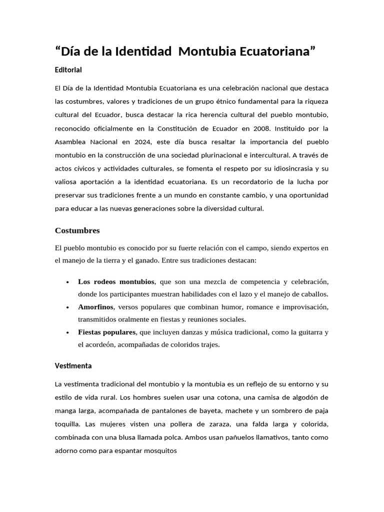 Día de La Identidad Montubia Ecuatoriana | PDF | Ecuador | Tradiciones