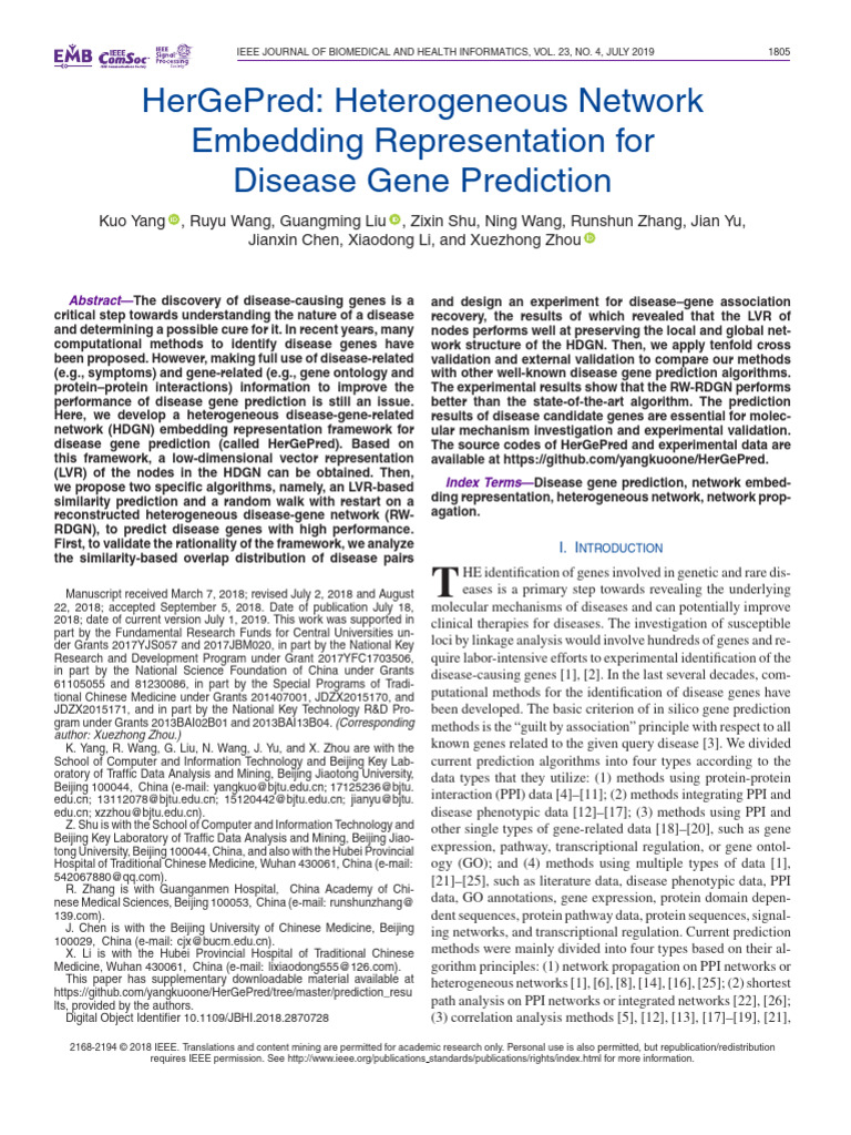 HerGePred Heterogeneous Network Embedding Representation for Disease Gene Prediction | PDF ...