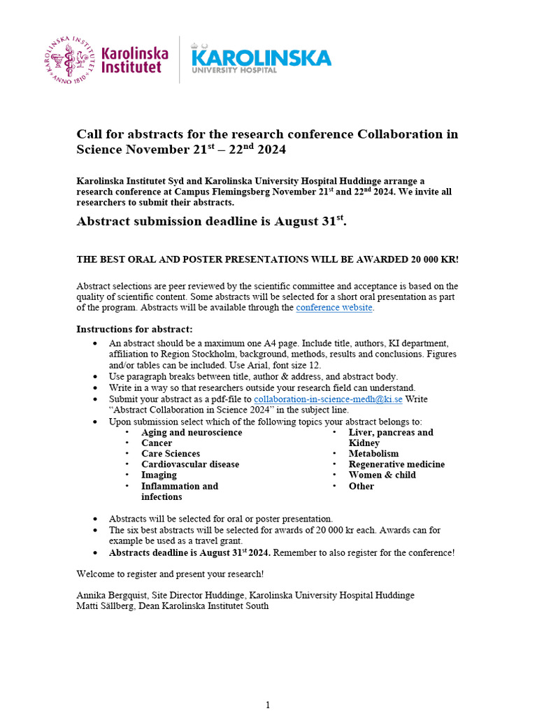 Call For Abstracts Collaboration in Science 2024 | PDF | Science & Mathematics