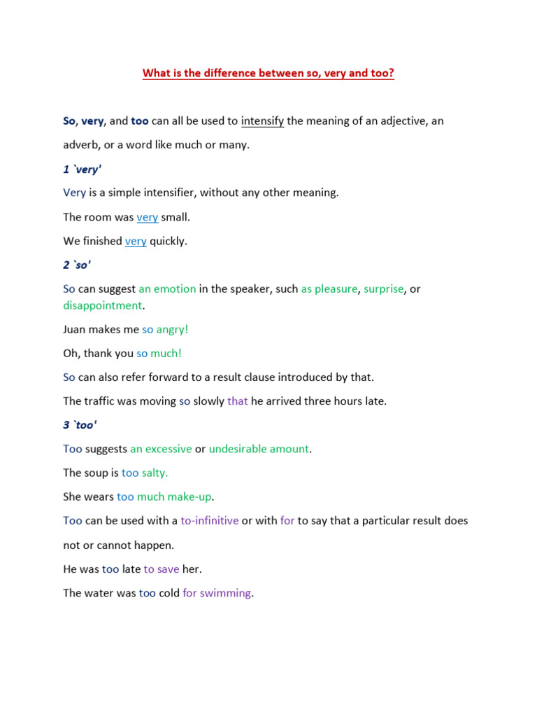MG2.1-U3-3Grammar-The Difference Between So, Very and Too | PDF