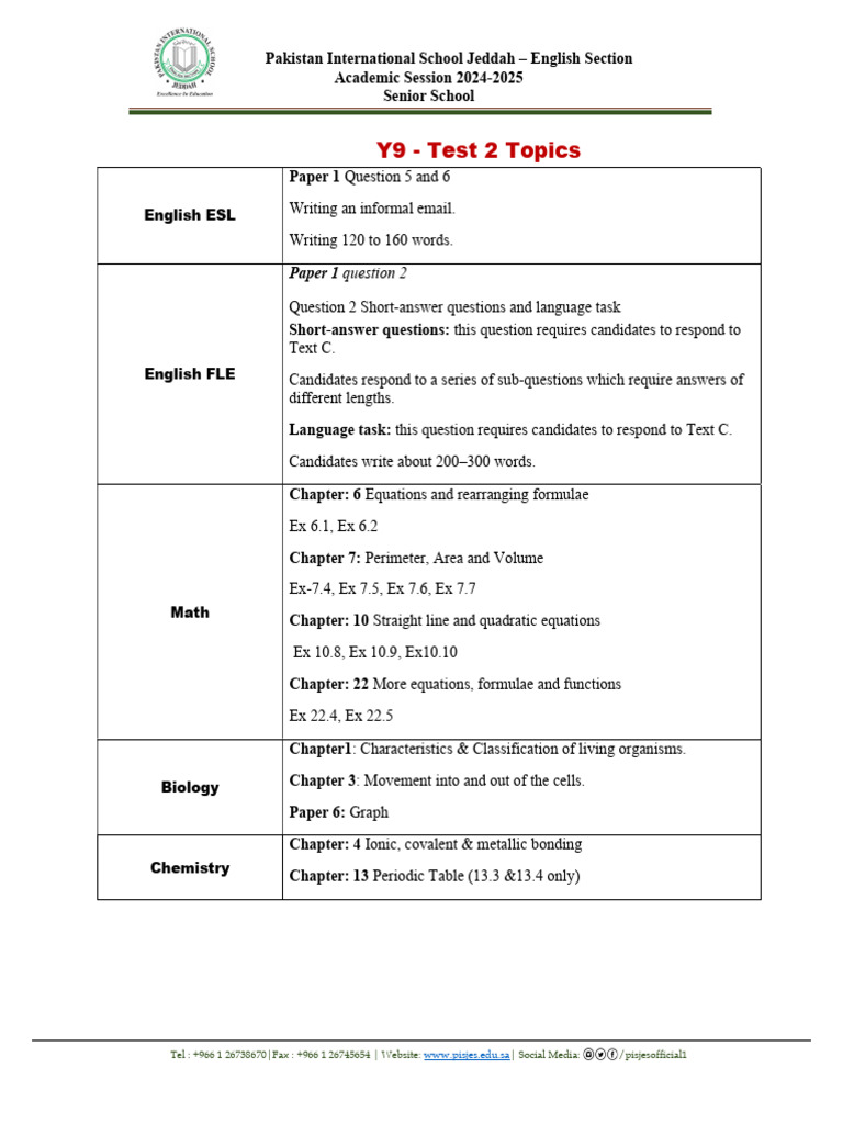 Test 2 Topics Y9 217339871 | PDF