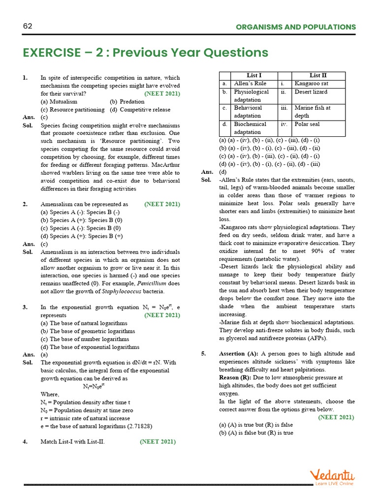 Ex-2 Organisms and Population Question and Solution | PDF | Ecological Niche | Thermoregulation