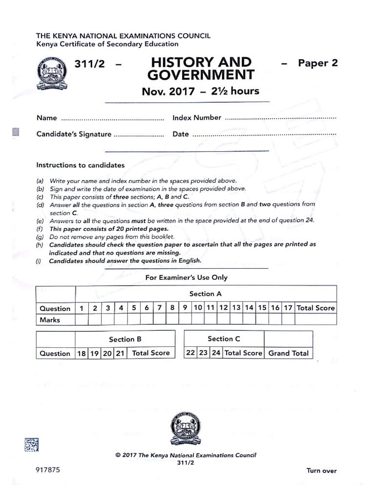 Kcse History PP2 2017 | PDF