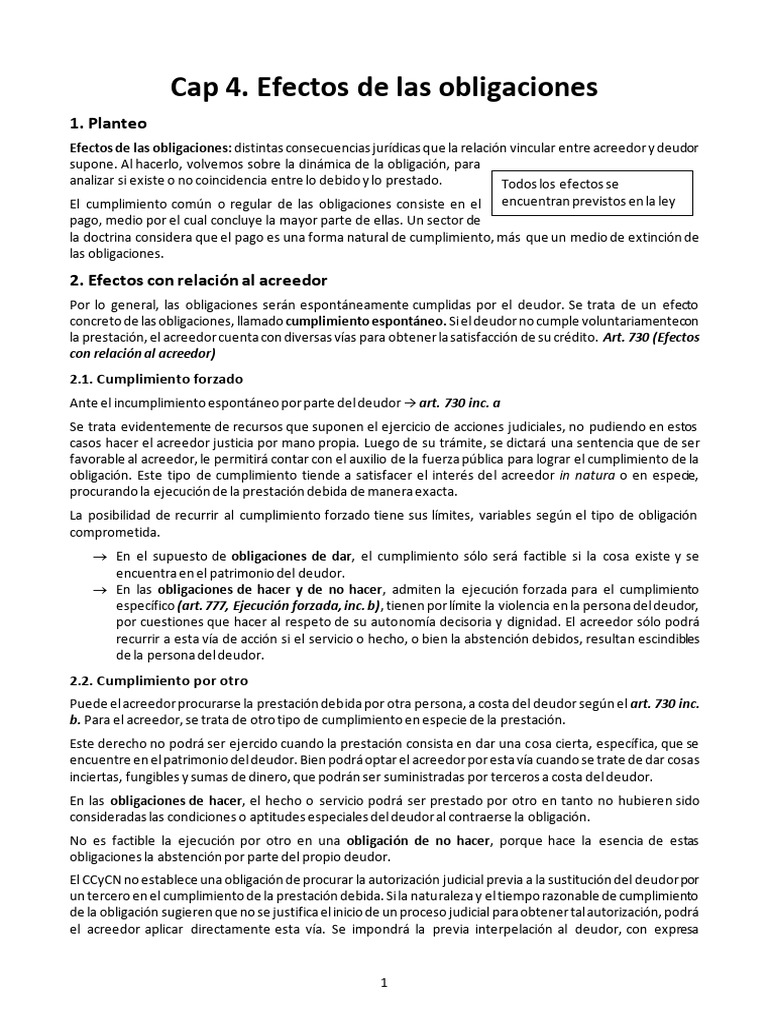 Cap 4. Efectos de La Oblig | PDF | Pagos | Daños y perjuicios