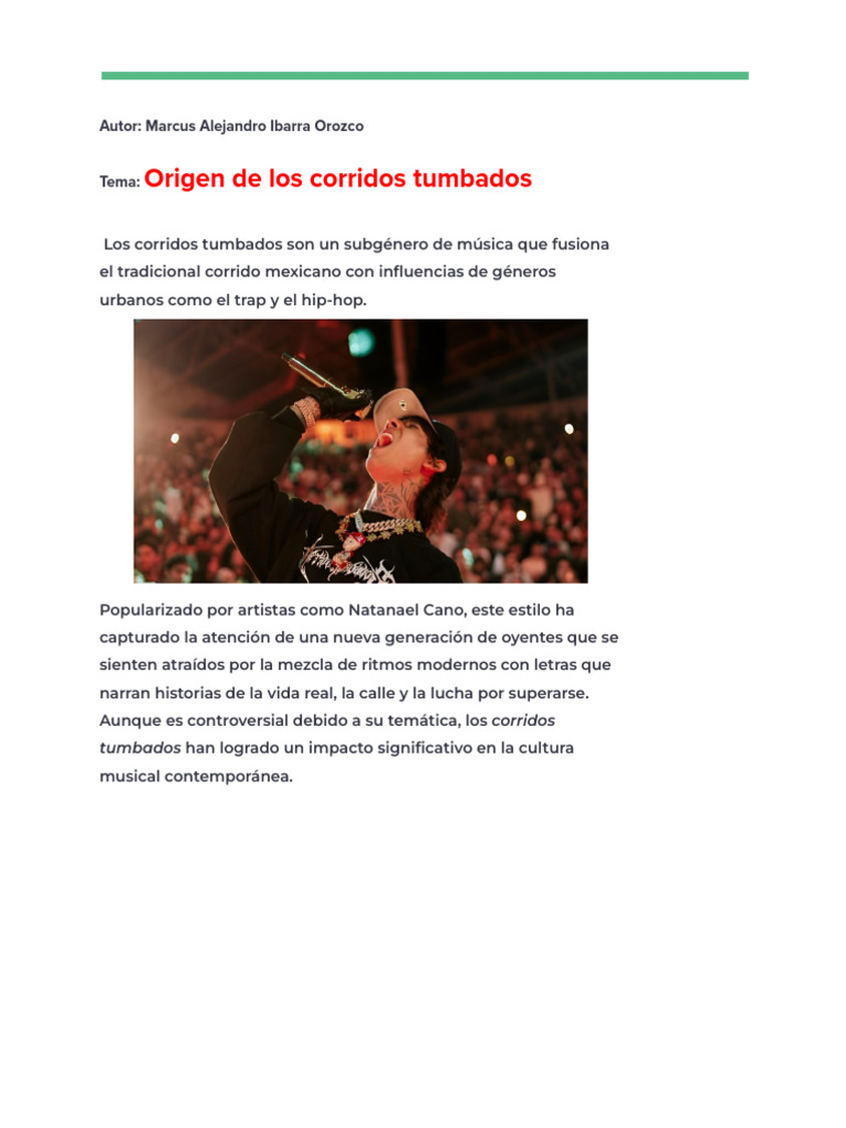 Origen de Los Corridos Tumbados: Autor: Marcus Alejandro Ibarra Orozco Tema | PDF | Viajes | Arte