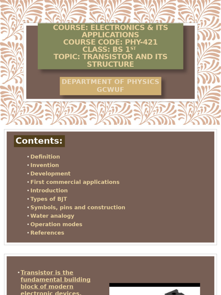 BS 1st PPT 13 TRANSISTORS intro | PDF | Bipolar Junction Transistor | Transistor