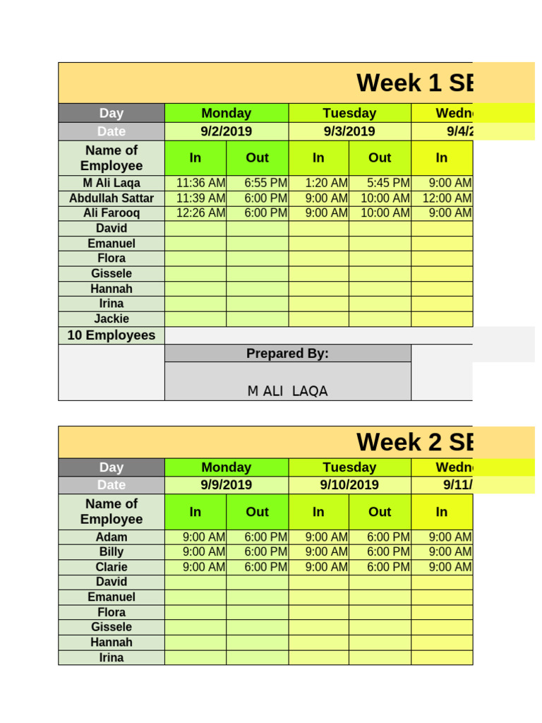 Multiple Employees Weekly Timesheet | PDF | Career & Growth | Cooking ...