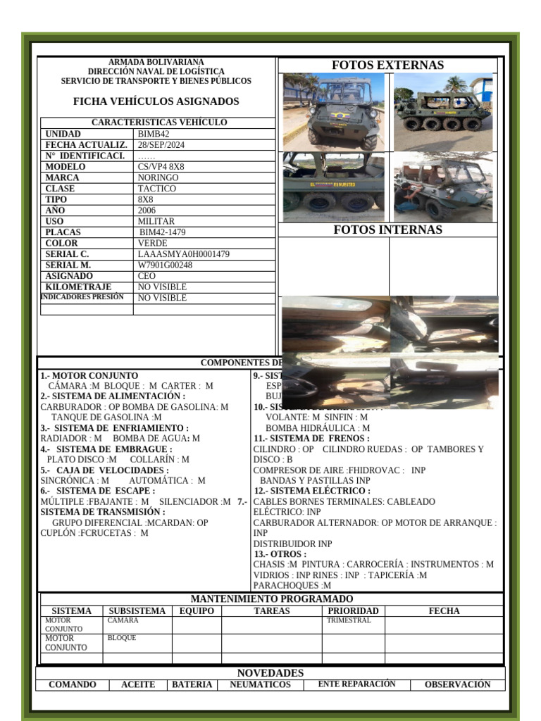 Ficha Técnica Vehículo Militar CS/VP4 8X8 | PDF | Motores | Carburador
