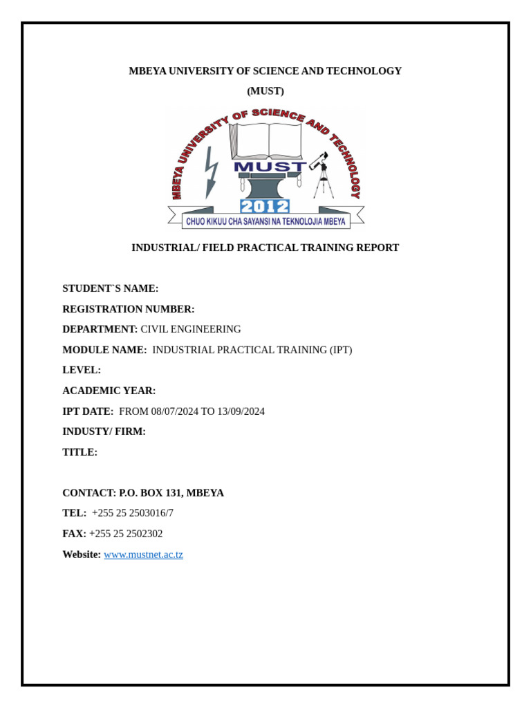 Civil Engineering Industrial Practical Training (Ipt) : WWW - Mustnet.ac - TZ | PDF | Business