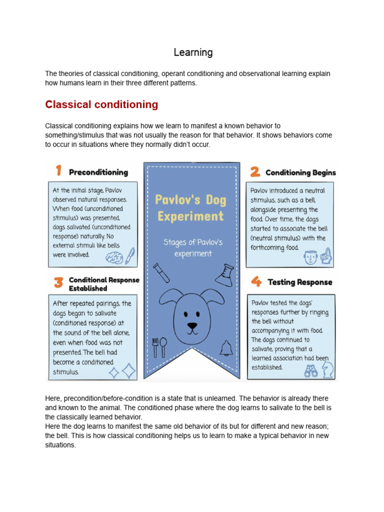 Learning Summary 2, PSY101 | PDF | Reinforcement | Classical Conditioning