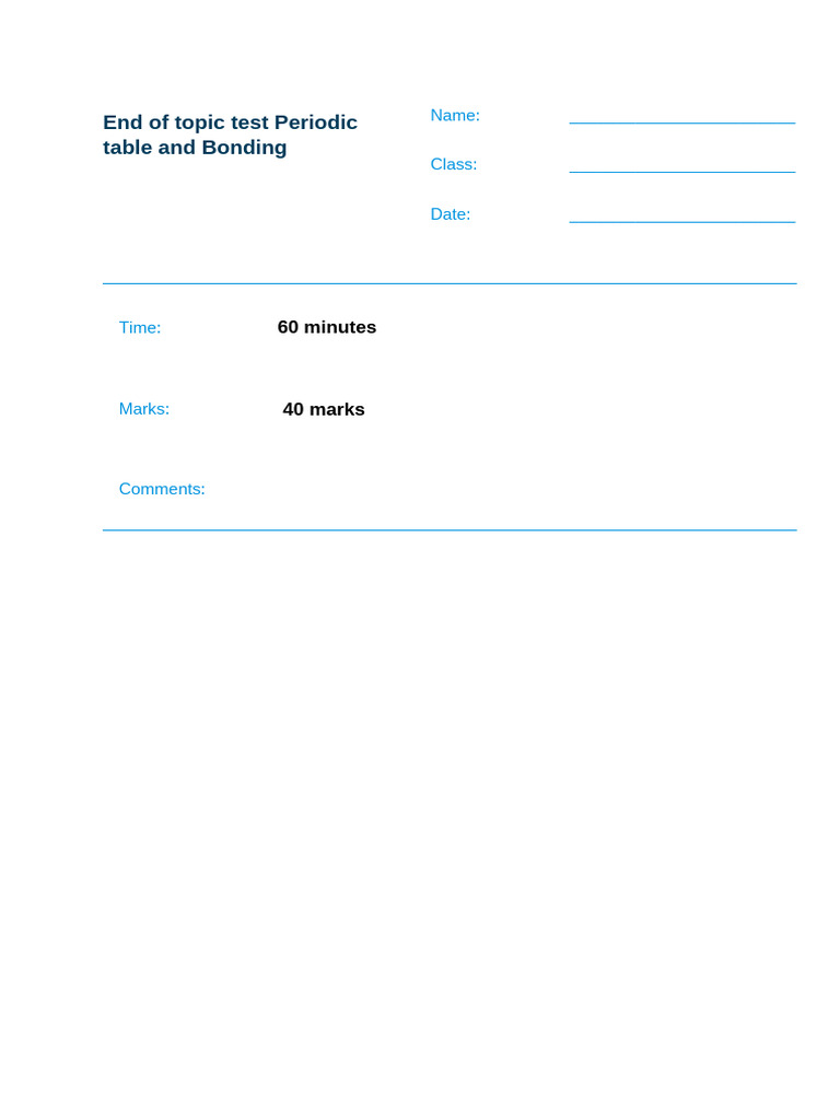 Re-Test Grade 9 Periodic Table and Bonding | PDF | Chemical Bond | Atoms