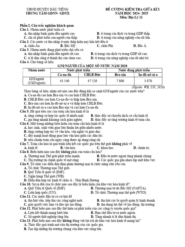 De Cuong Dia 11 | PDF