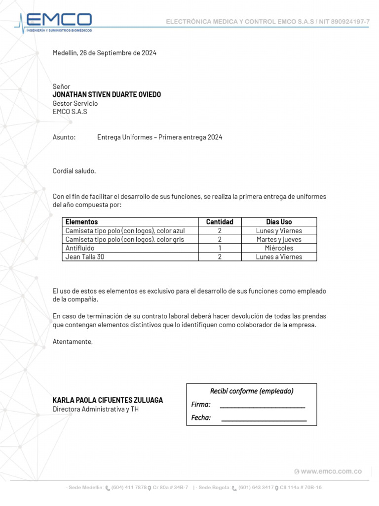 Entrega De Uniformes 2024 Para Empleados Pdf