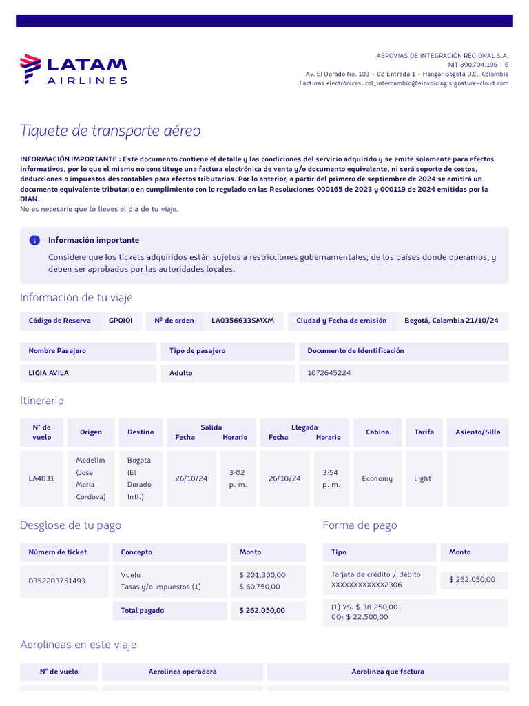Comprobante LATAM LA0356633SMXM | PDF | aerolíneas | Aviación
